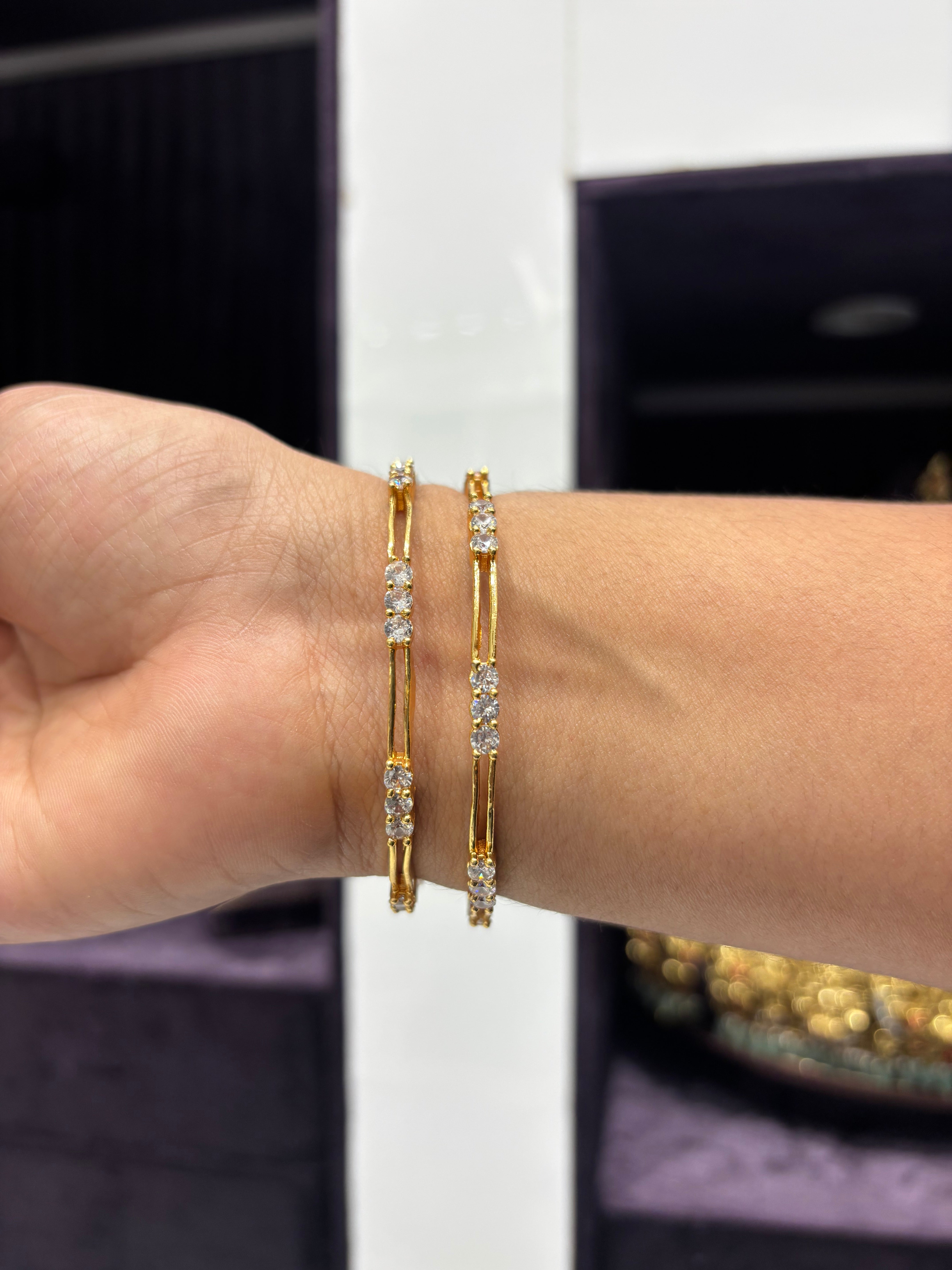 CZ White Stone Bangles – Sujatha Gold Covering Works