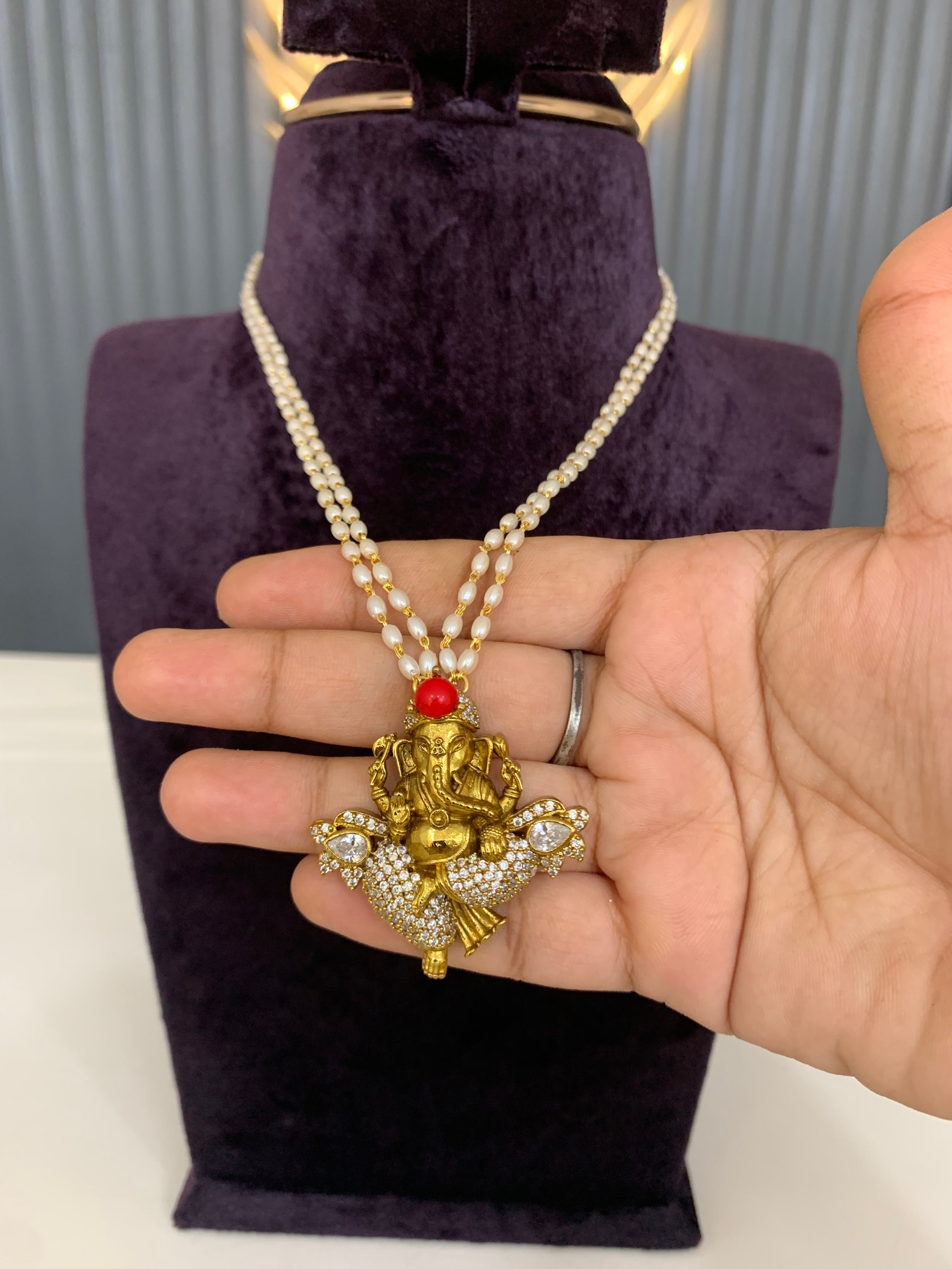 Beautiful Ganesh pearls chain – Sujatha Gold Covering Works