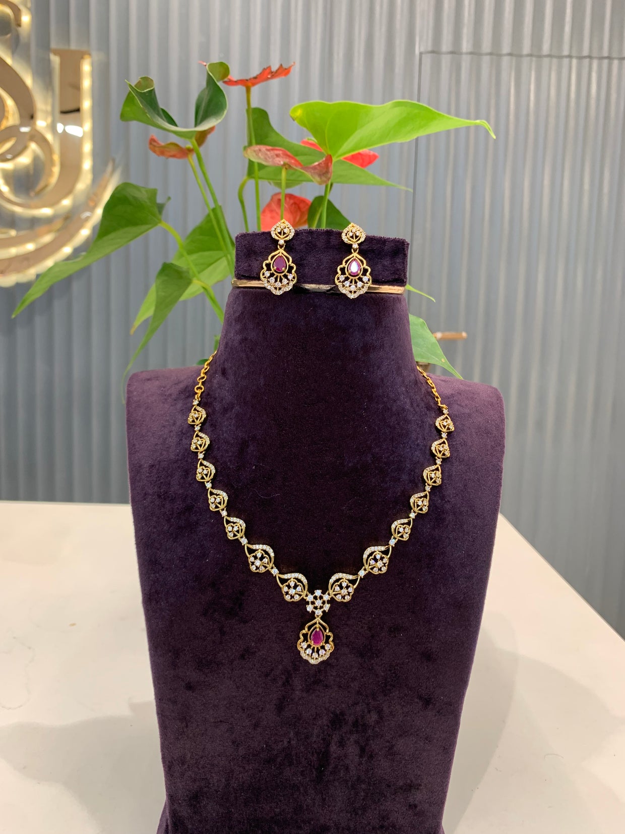 Beautiful ruby stone necklace – Sujatha Gold Covering Works