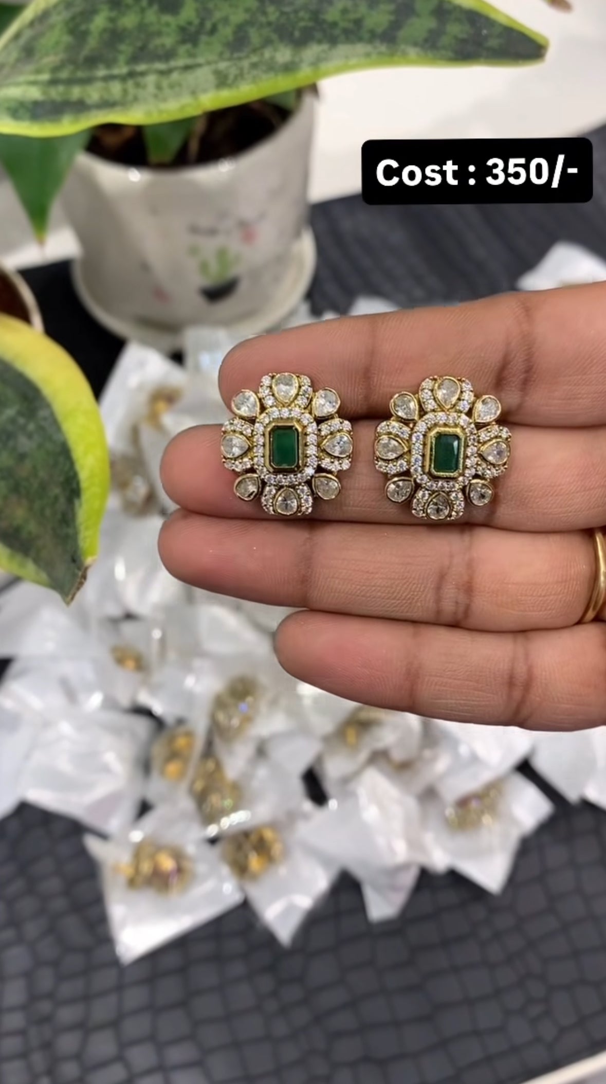 Beautiful green stone studs – Sujatha Gold Covering Works