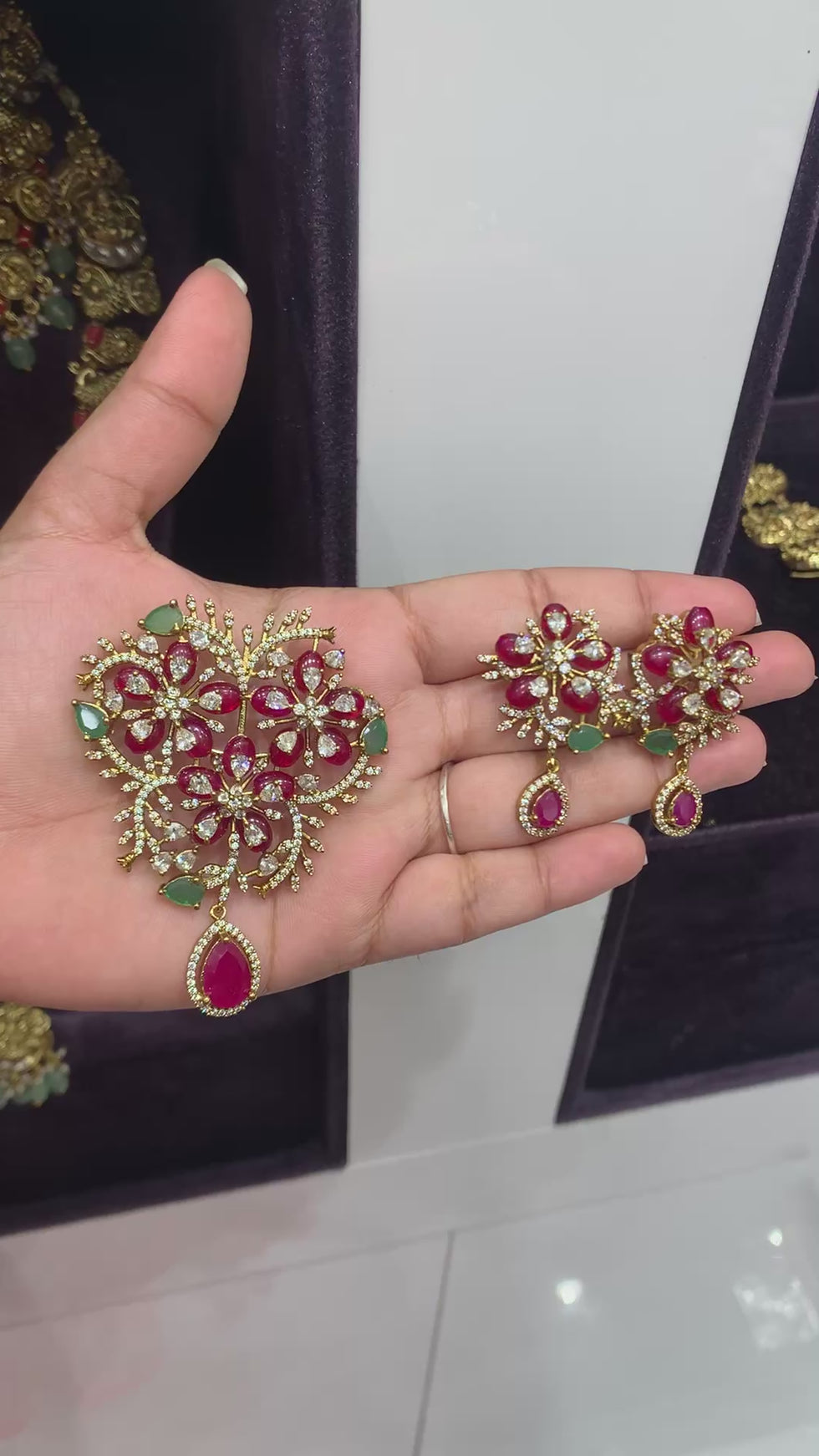 Beautiful pendent set with back hook – Sujatha Gold Covering Works